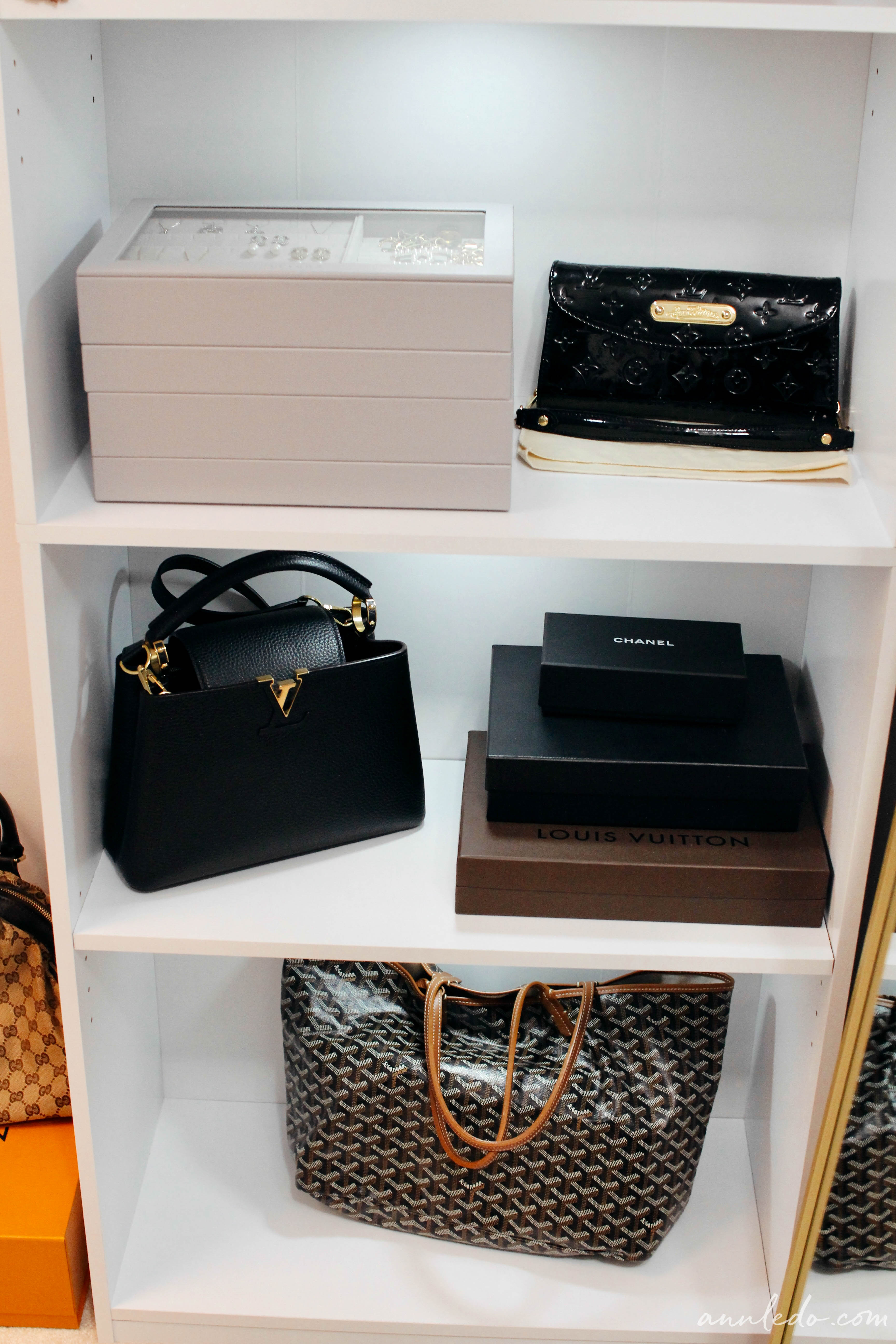 Easy DIY Bag + Purse Display Shelf // Closet Tour – Ann Le Do